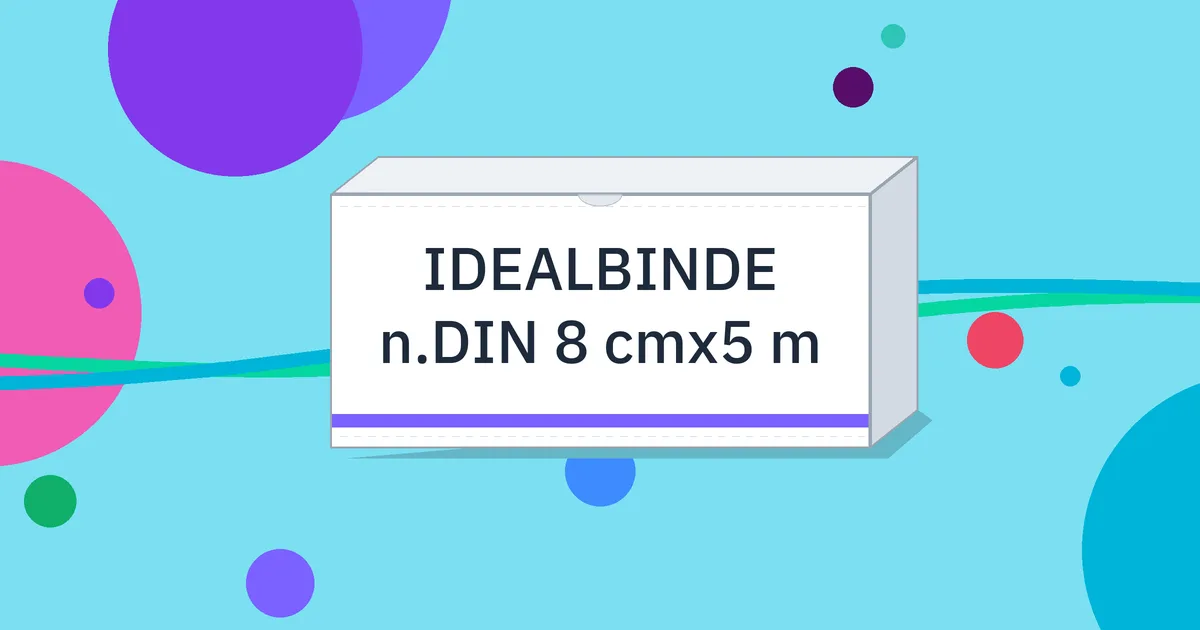 Symbolbild: Packung mit der Aufschrift IDEALBINDE n.DIN 8 cmx5 m (PZN 01303814) – Verfügbarkeit und Bezug in Apotheken in Frankfurt am Main