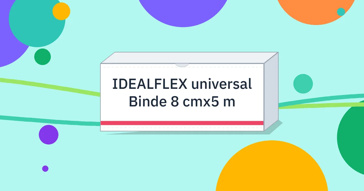 Symbolbild: Packung mit der Aufschrift IDEALFLEX universal Binde 8 cmx5 m (PZN 06452677) – Verfügbarkeit und Bezug in Apotheken in Frankfurt am Main