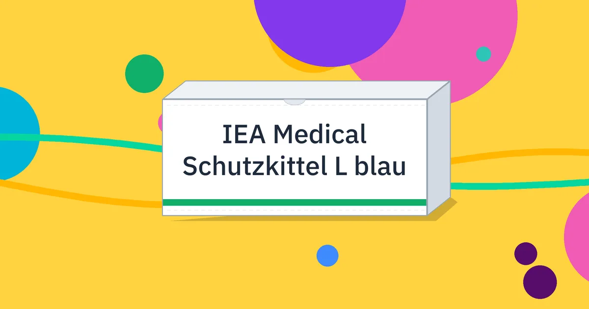 Symbolbild: Packung mit der Aufschrift IEA Medical Schutzkittel L blau (PZN 18676258) – Verfügbarkeit und Bezug in Apotheken in Frankfurt am Main
