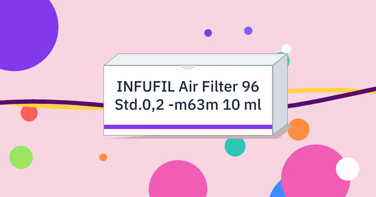 Symbolbild: Packung mit der Aufschrift INFUFIL Air Filter 96 Std.0,2 -m63m 10 ml (PZN 18893139) – Verfügbarkeit und Bezug in Apotheken in Frankfurt am Main