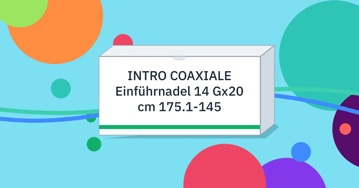 Symbolbild: Packung mit der Aufschrift INTRO COAXIALE Einführnadel 14 Gx20 cm 175.1-145 (PZN 16946452) – Verfügbarkeit und Bezug in Apotheken in Frankfurt am Main