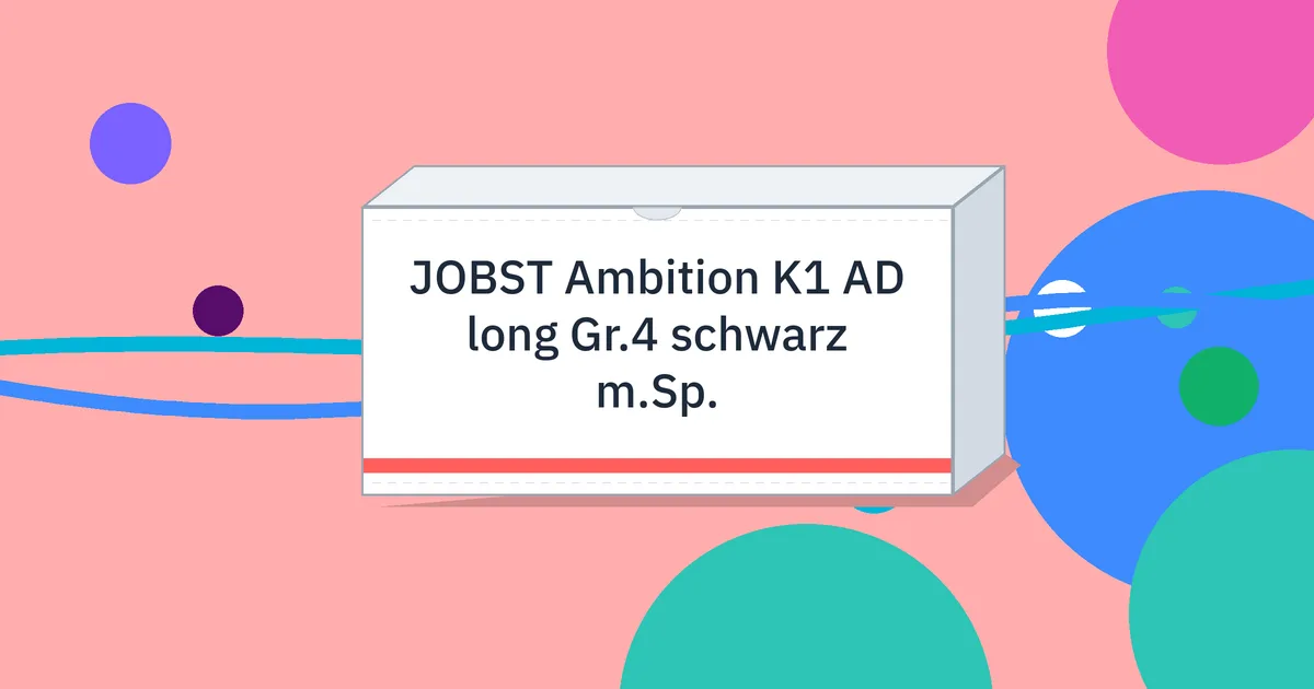 Symbolbild: Packung mit der Aufschrift JOBST Ambition K1 AD long Gr.4 schwarz m.Sp. (PZN 11020052) – Verfügbarkeit und Bezug in Apotheken in Frankfurt am Main