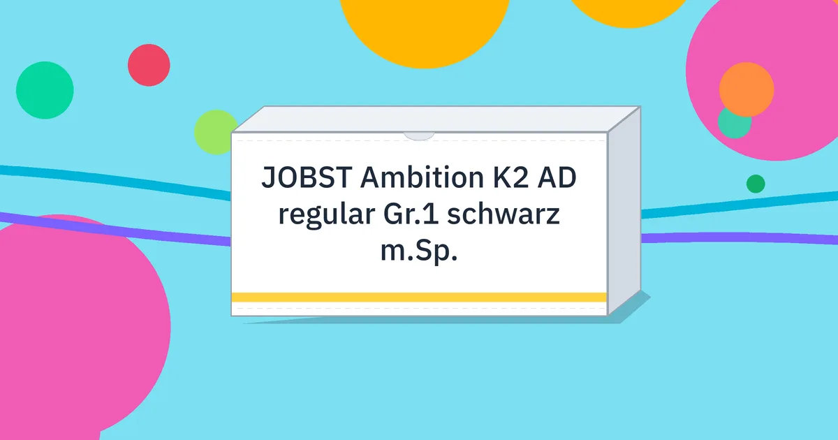 Symbolbild: Packung mit der Aufschrift JOBST Ambition K2 AD regular Gr.1 schwarz m.Sp. (PZN 11021146) – Verfügbarkeit und Bezug in Apotheken in Frankfurt am Main