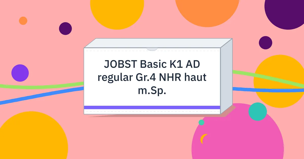 Symbolbild: Packung mit der Aufschrift JOBST Basic K1 AD regular Gr.4 NHR haut m.Sp. (PZN 15312840) – Verfügbarkeit und Bezug in Apotheken in Frankfurt am Main