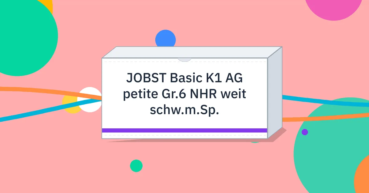 Symbolbild: Packung mit der Aufschrift JOBST Basic K1 AG petite Gr.6 NHR weit schw.m.Sp. (PZN 15309766) – Verfügbarkeit und Bezug in Apotheken in Frankfurt am Main