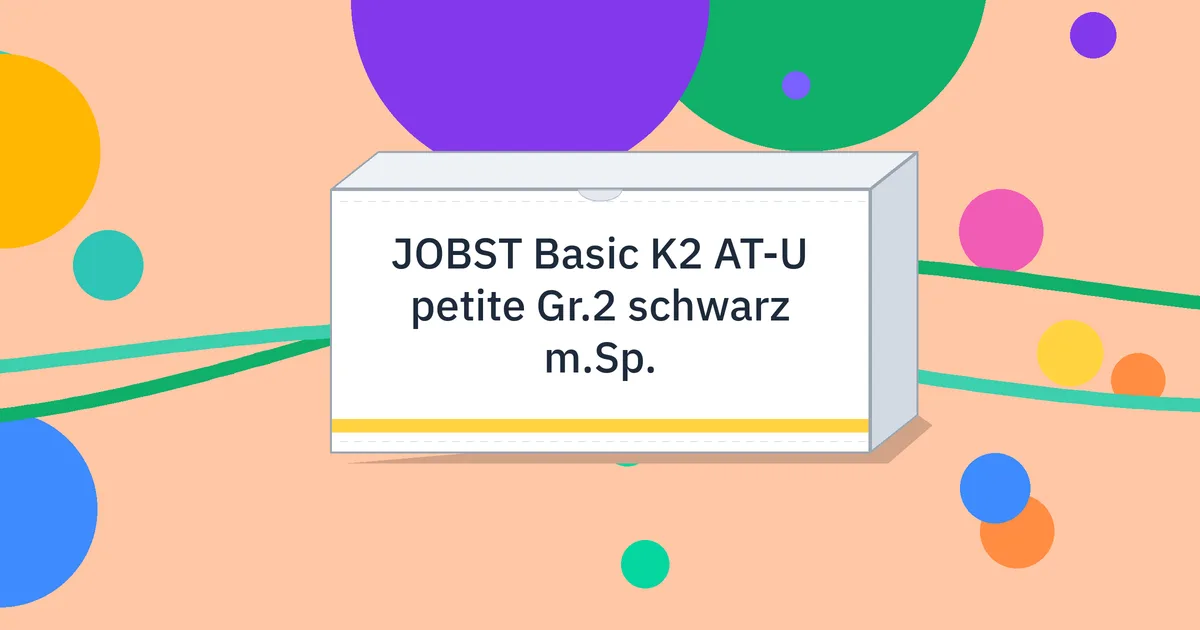 Symbolbild: Packung mit der Aufschrift JOBST Basic K2 AT-U petite Gr.2 schwarz m.Sp. (PZN 15311987) – Verfügbarkeit und Bezug in Apotheken in Frankfurt am Main