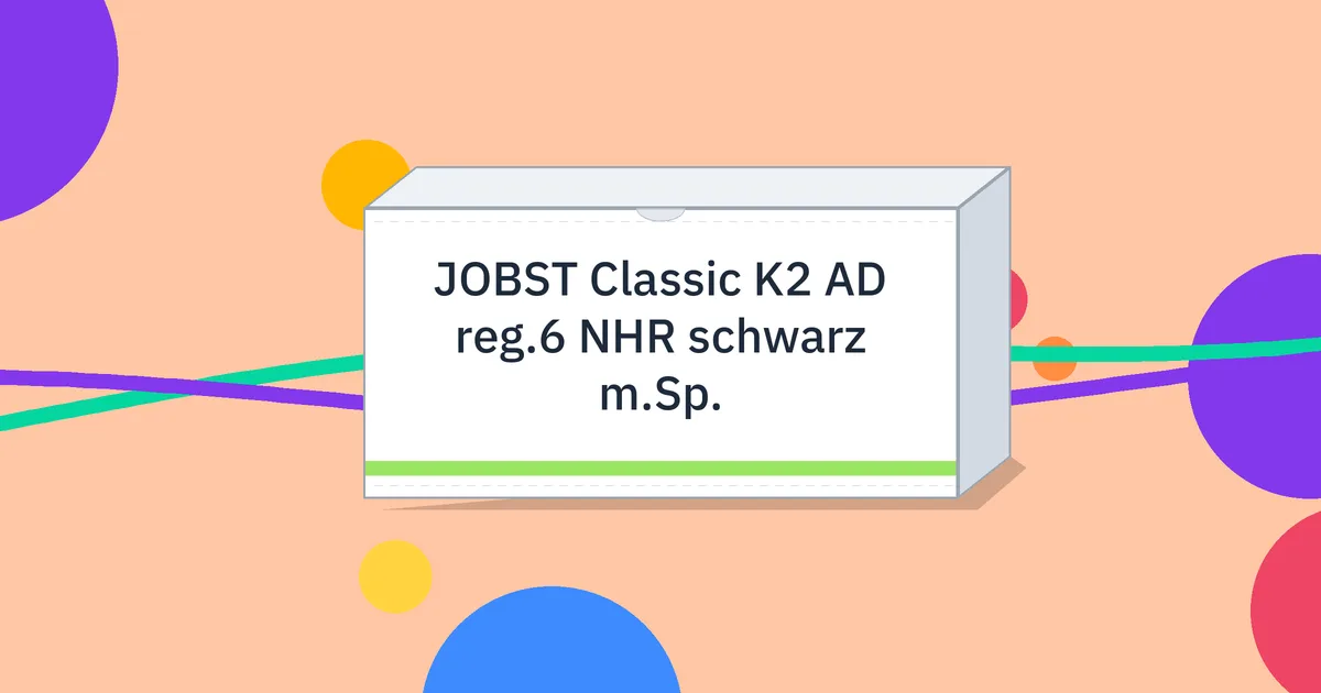 Symbolbild: Packung mit der Aufschrift JOBST Classic K2 AD reg.6 NHR schwarz m.Sp. (PZN 13061977) – Verfügbarkeit und Bezug in Apotheken in Frankfurt am Main