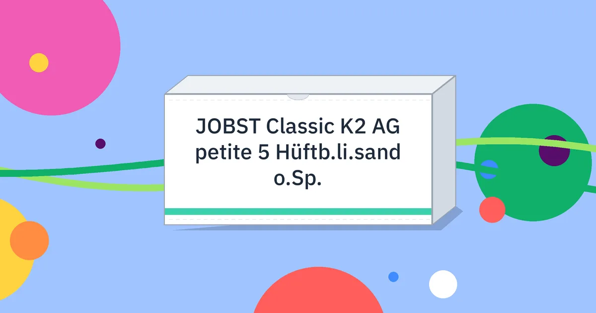 Symbolbild: Packung mit der Aufschrift JOBST Classic K2 AG petite 5 Hüftb.li.sand o.Sp. (PZN 13064616) – Verfügbarkeit und Bezug in Apotheken in Frankfurt am Main
