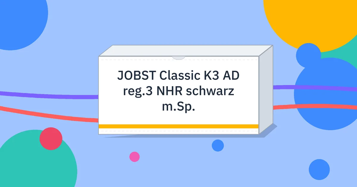 Symbolbild: Packung mit der Aufschrift JOBST Classic K3 AD reg.3 NHR schwarz m.Sp. (PZN 13070841) – Verfügbarkeit und Bezug in Apotheken in Frankfurt am Main