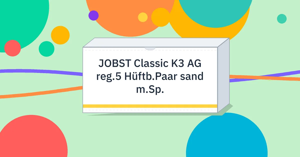 Symbolbild: Packung mit der Aufschrift JOBST Classic K3 AG reg.5 Hüftb.Paar sand m.Sp. (PZN 13075850) – Verfügbarkeit und Bezug in Apotheken in Frankfurt am Main