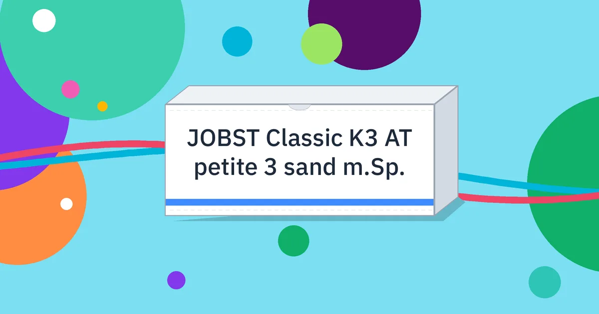 Symbolbild: Packung mit der Aufschrift JOBST Classic K3 AT petite 3 sand m.Sp. (PZN 13077168) – Verfügbarkeit und Bezug in Apotheken in Frankfurt am Main