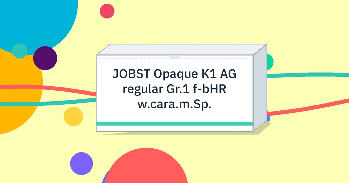 Symbolbild: Packung mit der Aufschrift JOBST Opaque K1 AG regular Gr.1 f-bHR w.cara.m.Sp. (PZN 13090884) – Verfügbarkeit und Bezug in Apotheken in Frankfurt am Main