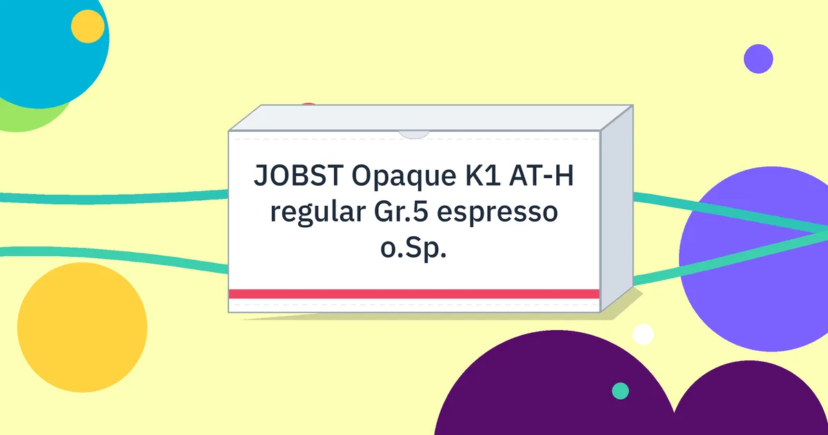 Symbolbild: Packung mit der Aufschrift JOBST Opaque K1 AT-H regular Gr.5 espresso o.Sp. (PZN 16275555) – Verfügbarkeit und Bezug in Apotheken in Frankfurt am Main