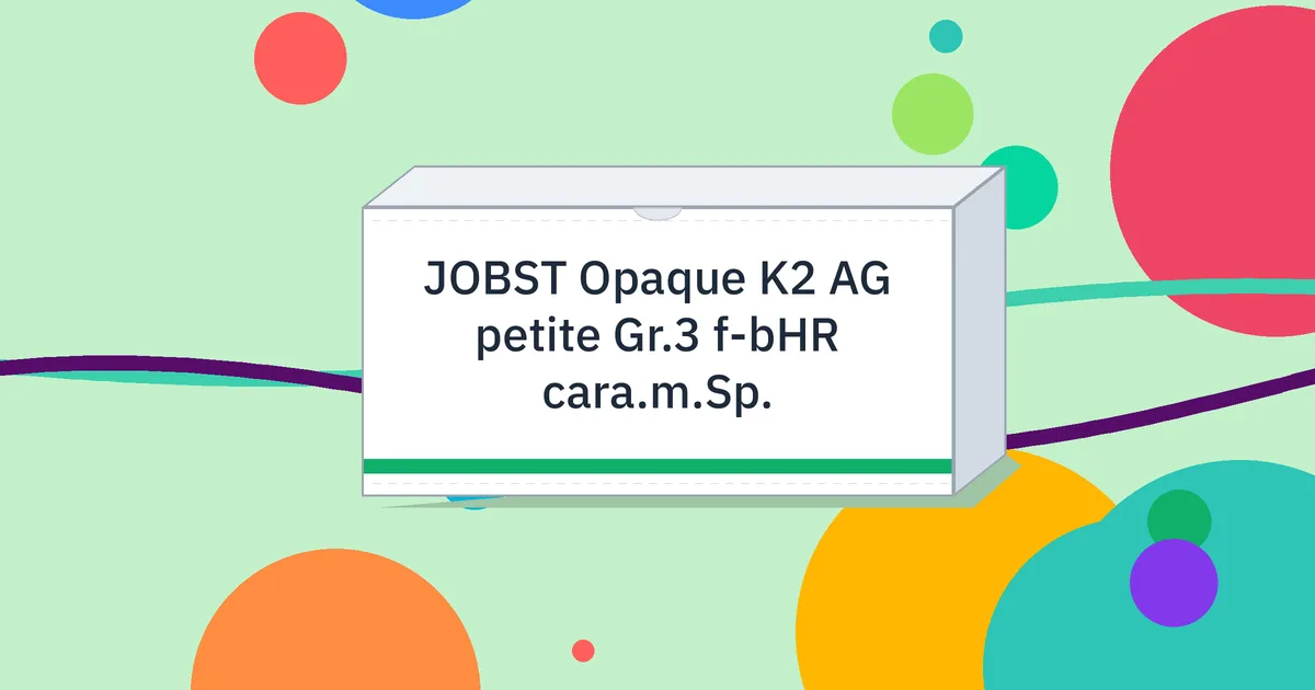 Symbolbild: Packung mit der Aufschrift JOBST Opaque K2 AG petite Gr.3 f-bHR cara.m.Sp. (PZN 10723604) – Verfügbarkeit und Bezug in Apotheken in Frankfurt am Main