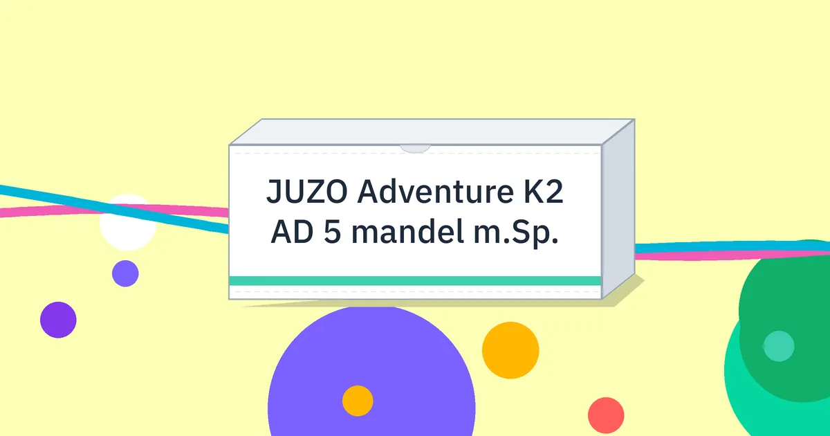 Symbolbild: Packung mit der Aufschrift JUZO Adventure K2 AD 5 mandel m.Sp. (PZN 14973083) – Verfügbarkeit und Bezug in Apotheken in Frankfurt am Main
