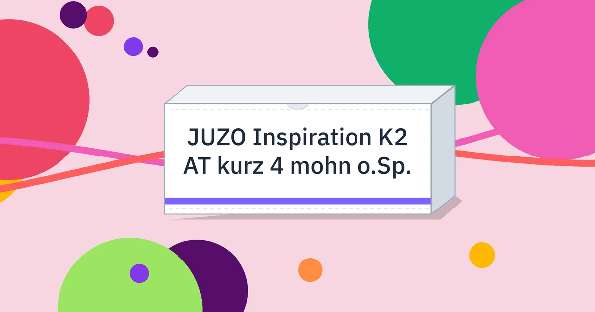 Symbolbild: Packung mit der Aufschrift JUZO Inspiration K2 AT kurz 4 mohn o.Sp. (PZN 14931216) – Verfügbarkeit und Bezug in Apotheken in Frankfurt am Main