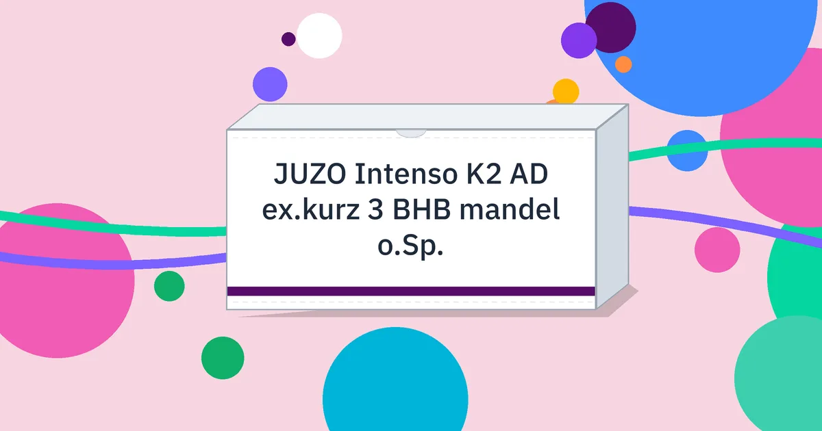 Symbolbild: Packung mit der Aufschrift JUZO Intenso K2 AD ex.kurz 3 BHB mandel o.Sp. (PZN 18625775) – Verfügbarkeit und Bezug in Apotheken in Frankfurt am Main