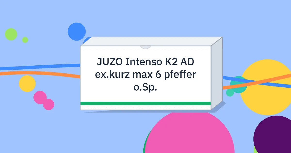 Symbolbild: Packung mit der Aufschrift JUZO Intenso K2 AD ex.kurz max 6 pfeffer o.Sp. (PZN 18617333) – Verfügbarkeit und Bezug in Apotheken in Frankfurt am Main