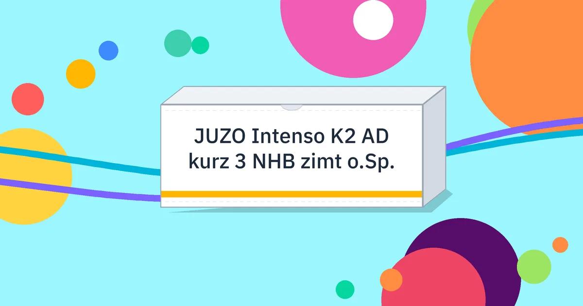 Symbolbild: Packung mit der Aufschrift JUZO Intenso K2 AD kurz 3 NHB zimt o.Sp. (PZN 18621435) – Verfügbarkeit und Bezug in Apotheken in Frankfurt am Main
