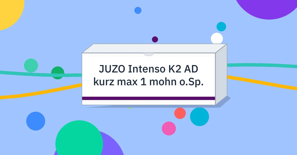 Symbolbild: Packung mit der Aufschrift JUZO Intenso K2 AD kurz max 1 mohn o.Sp. (PZN 18619378) – Verfügbarkeit und Bezug in Apotheken in Frankfurt am Main