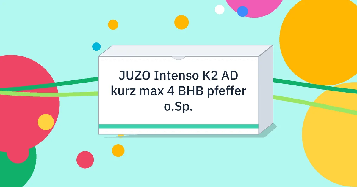 Symbolbild: Packung mit der Aufschrift JUZO Intenso K2 AD kurz max 4 BHB pfeffer o.Sp. (PZN 18626059) – Verfügbarkeit und Bezug in Apotheken in Frankfurt am Main