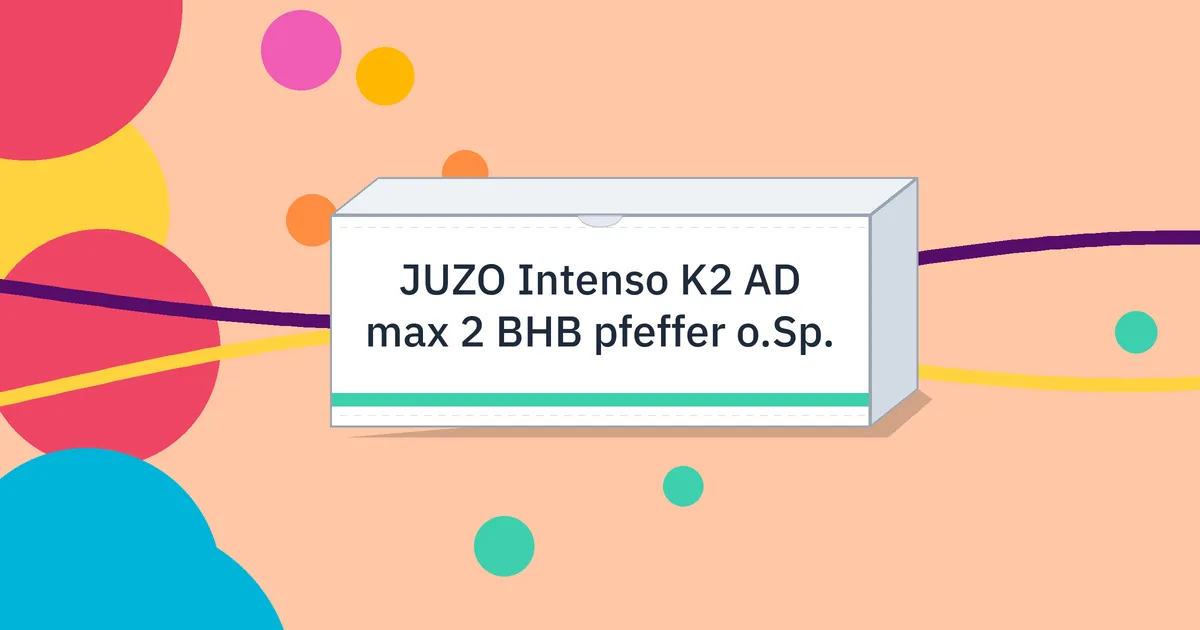 Symbolbild: Packung mit der Aufschrift JUZO Intenso K2 AD max 2 BHB pfeffer o.Sp. (PZN 18626639) – Verfügbarkeit und Bezug in Apotheken in Frankfurt am Main