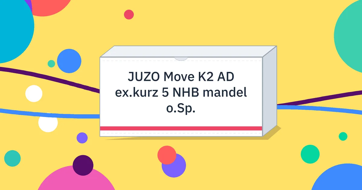 Symbolbild: Packung mit der Aufschrift JUZO Move K2 AD ex.kurz 5 NHB mandel o.Sp. (PZN 16341571) – Verfügbarkeit und Bezug in Apotheken in Frankfurt am Main
