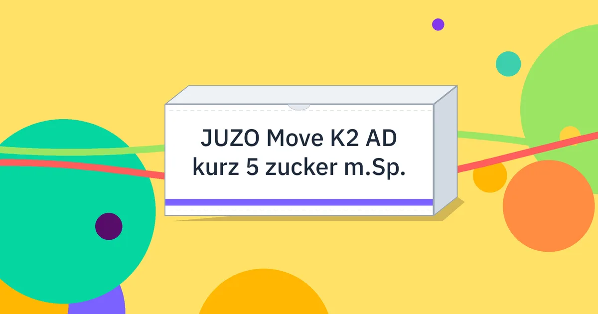 Symbolbild: Packung mit der Aufschrift JUZO Move K2 AD kurz 5 zucker m.Sp. (PZN 18508443) – Verfügbarkeit und Bezug in Apotheken in Frankfurt am Main