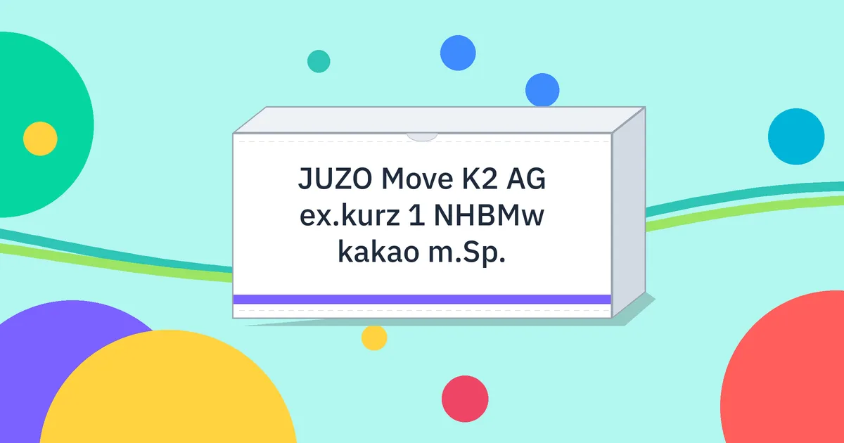 Symbolbild: Packung mit der Aufschrift JUZO Move K2 AG ex.kurz 1 NHBMw kakao m.Sp. (PZN 18563117) – Verfügbarkeit und Bezug in Apotheken in Frankfurt am Main