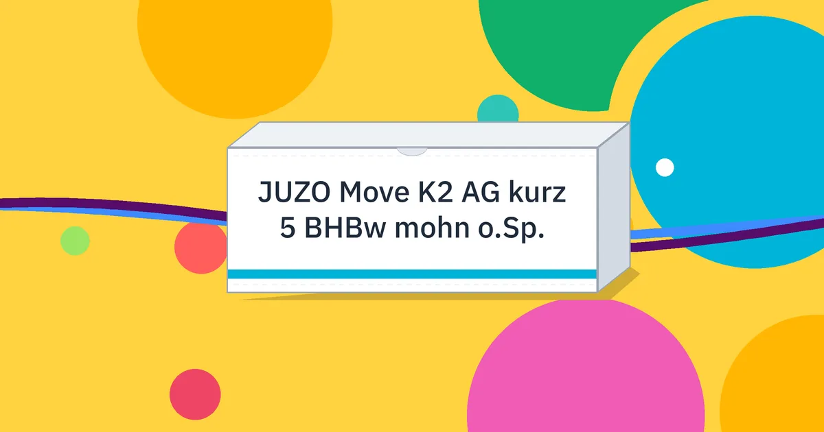 Symbolbild: Packung mit der Aufschrift JUZO Move K2 AG kurz 5 BHBw mohn o.Sp. (PZN 18561992) – Verfügbarkeit und Bezug in Apotheken in Frankfurt am Main