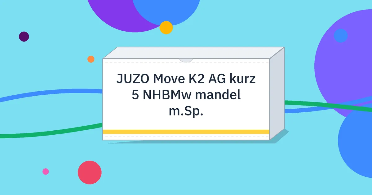 Symbolbild: Packung mit der Aufschrift JUZO Move K2 AG kurz 5 NHBMw mandel m.Sp. (PZN 16644283) – Verfügbarkeit und Bezug in Apotheken in Frankfurt am Main
