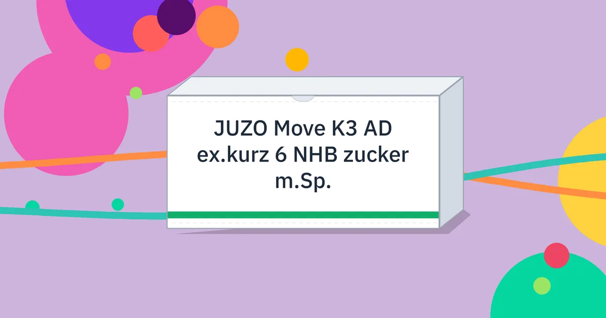 Symbolbild: Packung mit der Aufschrift JUZO Move K3 AD ex.kurz 6 NHB zucker m.Sp. (PZN 18569427) – Verfügbarkeit und Bezug in Apotheken in Frankfurt am Main