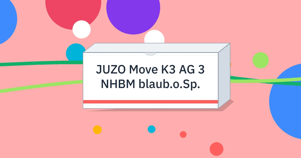 Symbolbild: Packung mit der Aufschrift JUZO Move K3 AG 3 NHBM blaub.o.Sp. (PZN 18588525) – Verfügbarkeit und Bezug in Apotheken in Frankfurt am Main