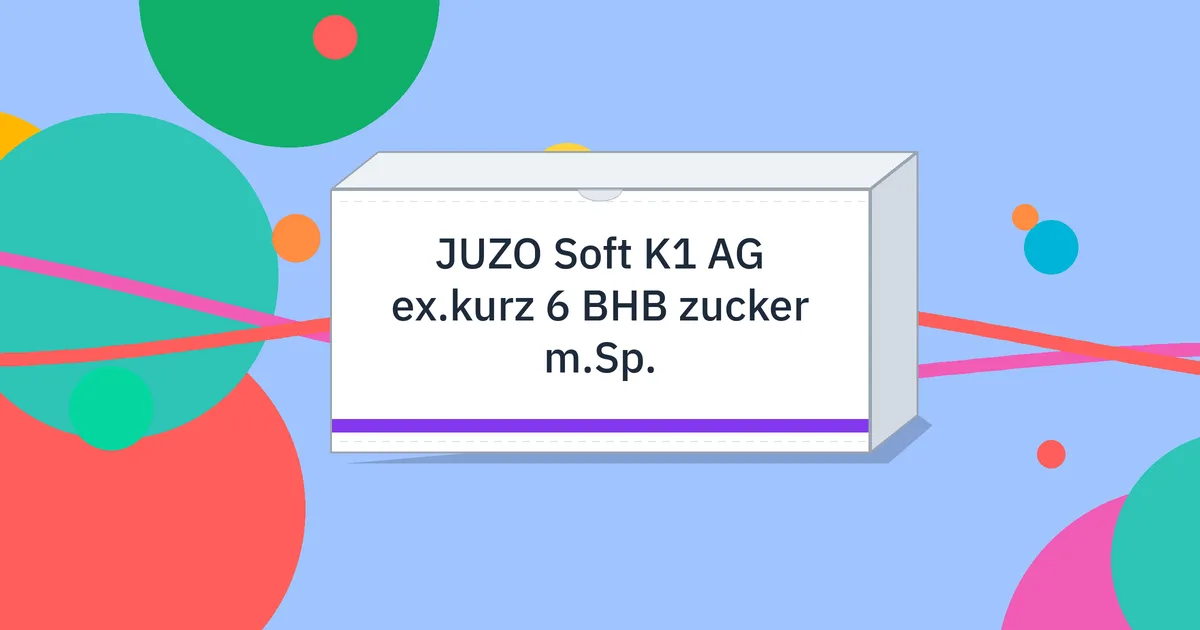 Symbolbild: Packung mit der Aufschrift JUZO Soft K1 AG ex.kurz 6 BHB zucker m.Sp. (PZN 14823283) – Verfügbarkeit und Bezug in Apotheken in Frankfurt am Main