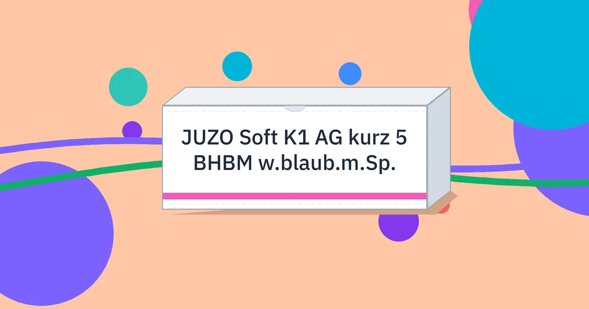 Symbolbild: Packung mit der Aufschrift JUZO Soft K1 AG kurz 5 BHBM w.blaub.m.Sp. (PZN 14863673) – Verfügbarkeit und Bezug in Apotheken in Frankfurt am Main