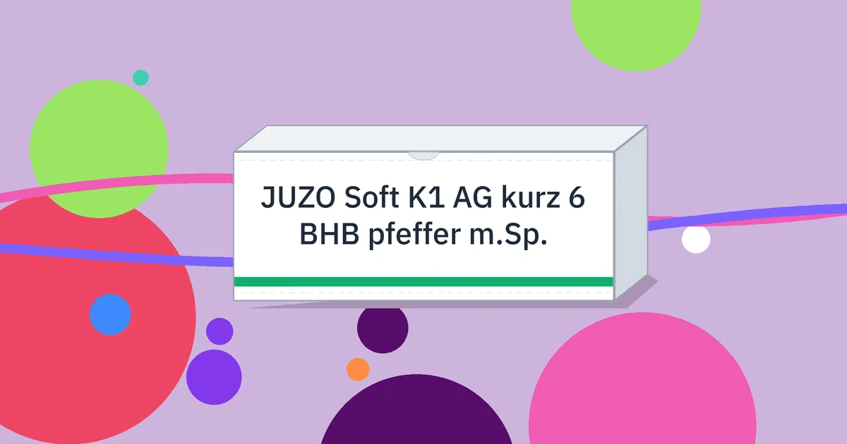 Symbolbild: Packung mit der Aufschrift JUZO Soft K1 AG kurz 6 BHB pfeffer m.Sp. (PZN 14822036) – Verfügbarkeit und Bezug in Apotheken in Frankfurt am Main