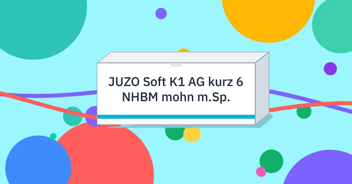 Symbolbild: Packung mit der Aufschrift JUZO Soft K1 AG kurz 6 NHBM mohn m.Sp. (PZN 15000276) – Verfügbarkeit und Bezug in Apotheken in Frankfurt am Main