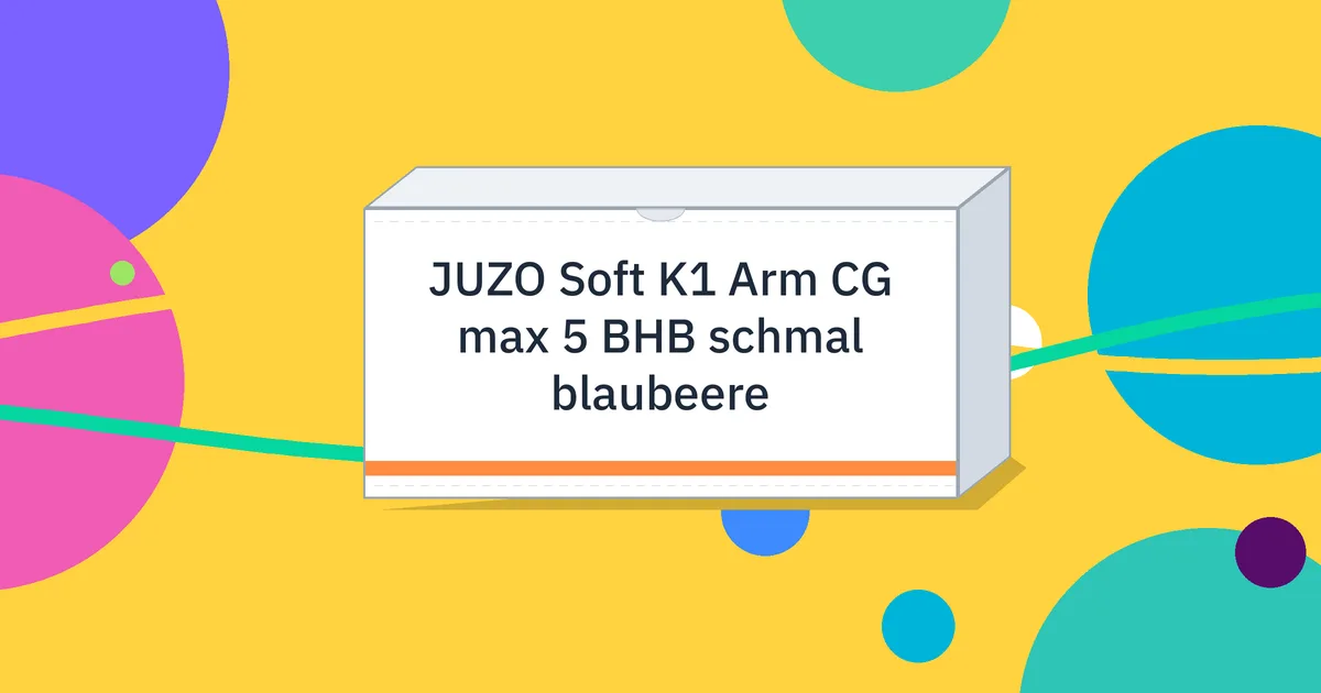 Symbolbild: Packung mit der Aufschrift JUZO Soft K1 Arm CG max 5 BHB schmal blaubeere (PZN 15509755) – Verfügbarkeit und Bezug in Apotheken in Frankfurt am Main