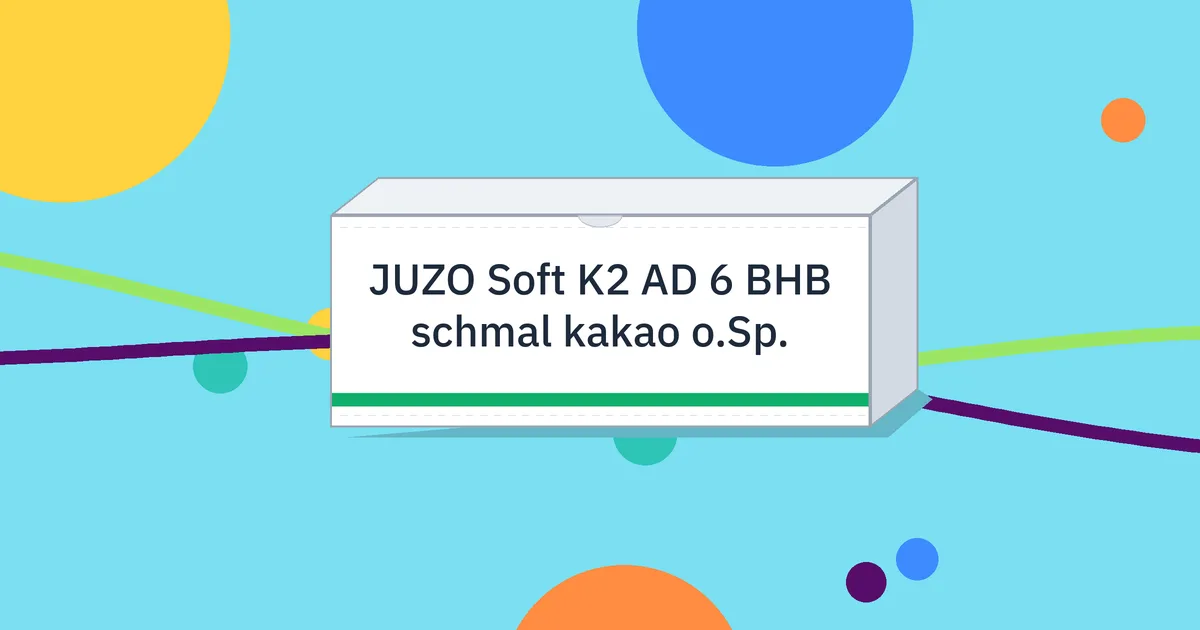Symbolbild: Packung mit der Aufschrift JUZO Soft K2 AD 6 BHB schmal kakao o.Sp. (PZN 15467413) – Verfügbarkeit und Bezug in Apotheken in Frankfurt am Main