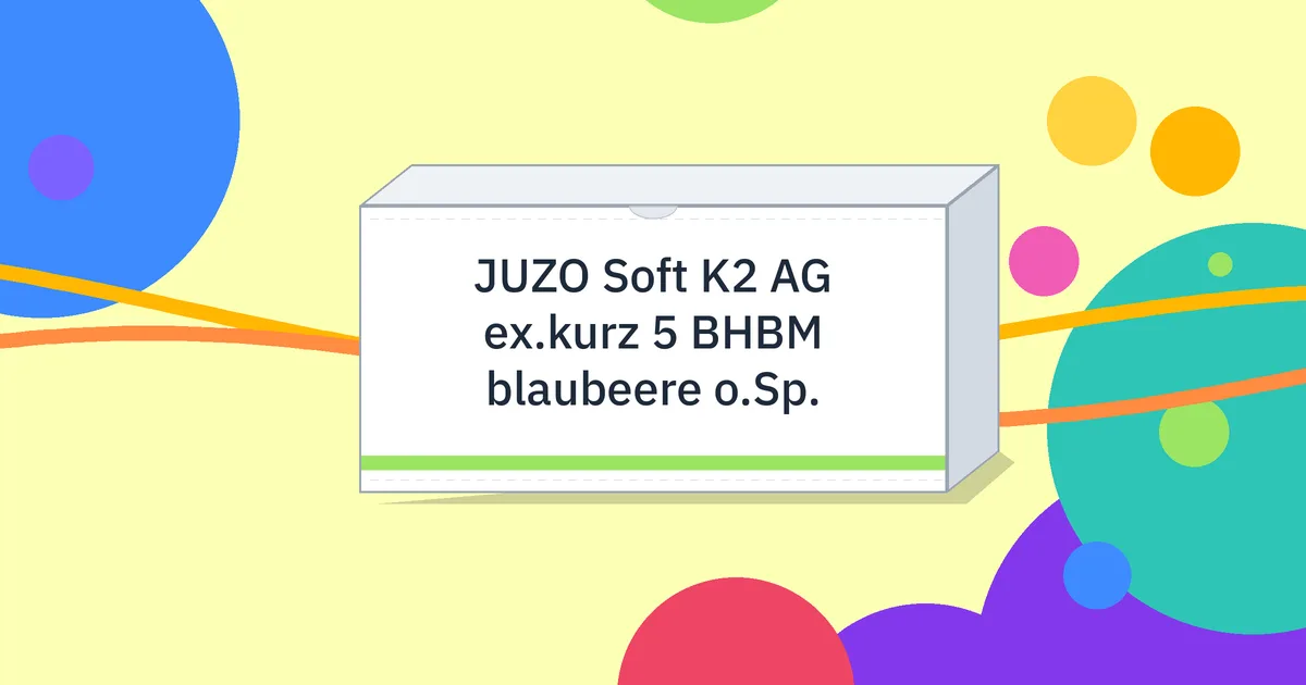 Symbolbild: Packung mit der Aufschrift JUZO Soft K2 AG ex.kurz 5 BHBM blaubeere o.Sp. (PZN 14862372) – Verfügbarkeit und Bezug in Apotheken in Frankfurt am Main