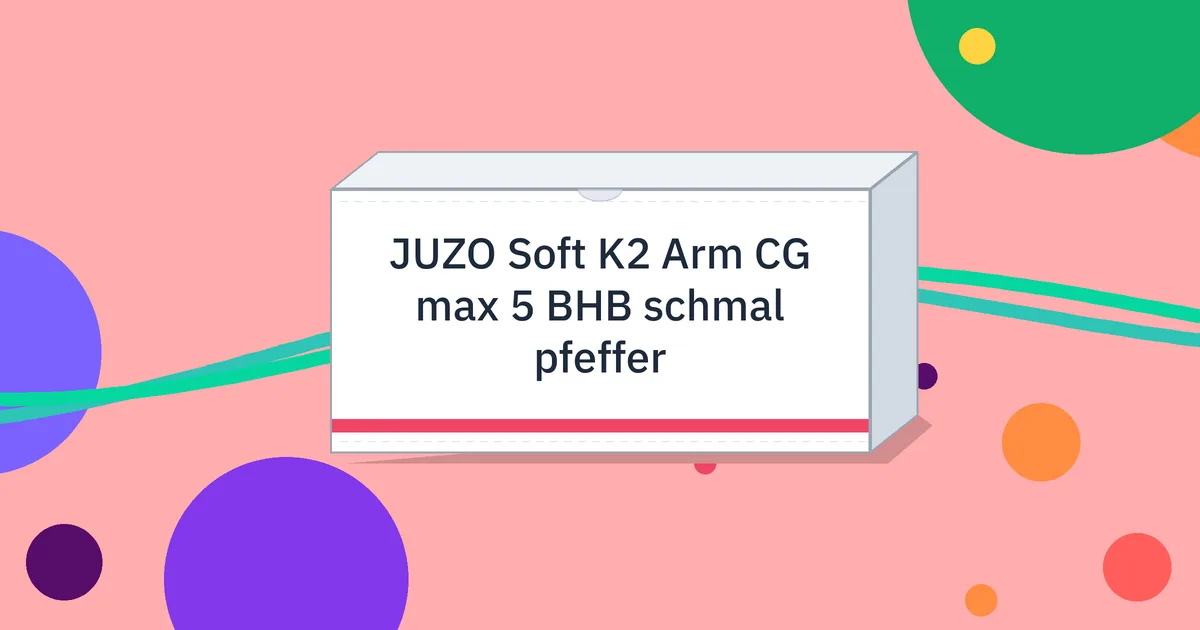 Symbolbild: Packung mit der Aufschrift JUZO Soft K2 Arm CG max 5 BHB schmal pfeffer (PZN 15513136) – Verfügbarkeit und Bezug in Apotheken in Frankfurt am Main
