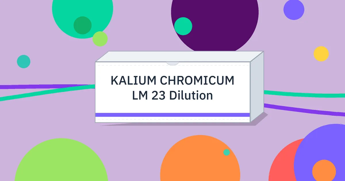Symbolbild: Packung mit der Aufschrift KALIUM CHROMICUM LM 23 Dilution (PZN 12919323) – Verfügbarkeit und Bezug in Apotheken in Frankfurt am Main