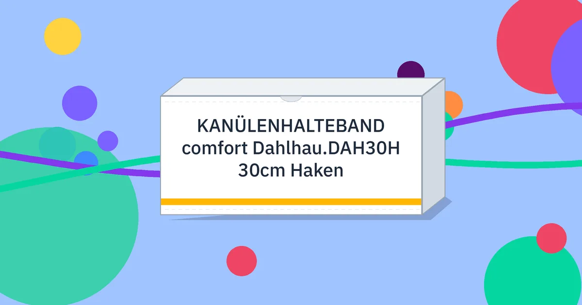 Symbolbild: Packung mit der Aufschrift KANÜLENHALTEBAND comfort Dahlhau.DAH30H 30cm Haken (PZN 08883631) – Verfügbarkeit und Bezug in Apotheken in Frankfurt am Main