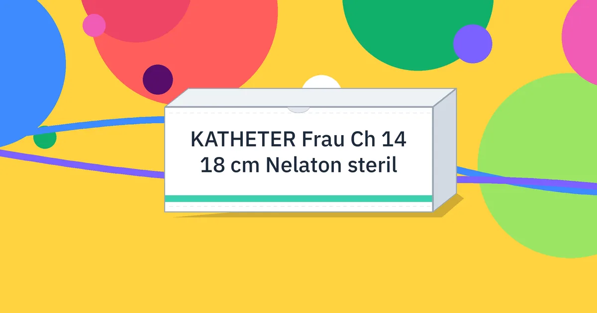 Symbolbild: Packung mit der Aufschrift KATHETER Frau Ch 14 18 cm Nelaton steril (PZN 19515853) – Verfügbarkeit und Bezug in Apotheken in Frankfurt am Main