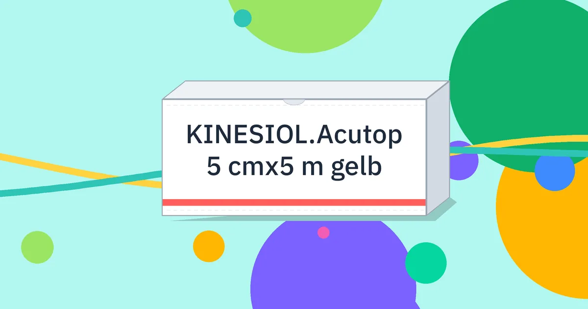 Symbolbild: Packung mit der Aufschrift KINESIOL.Acutop 5 cmx5 m gelb (PZN 11140000) – Verfügbarkeit und Bezug in Apotheken in Frankfurt am Main