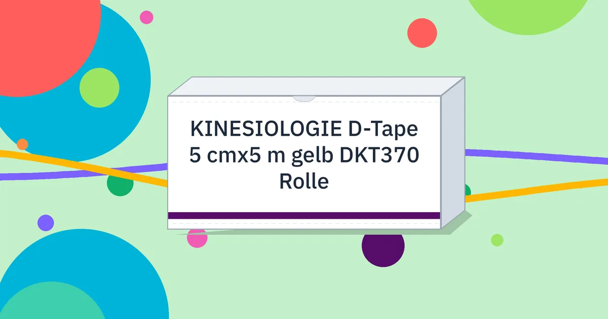Symbolbild: Packung mit der Aufschrift KINESIOLOGIE D-Tape 5 cmx5 m gelb DKT370 Rolle (PZN 07566437) – Verfügbarkeit und Bezug in Apotheken in Frankfurt am Main