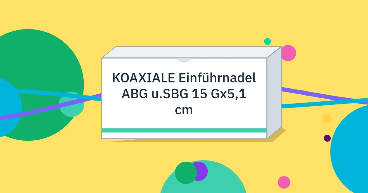 Symbolbild: Packung mit der Aufschrift KOAXIALE Einführnadel ABG u.SBG 15 Gx5,1 cm (PZN 11105452) – Verfügbarkeit und Bezug in Apotheken in Frankfurt am Main