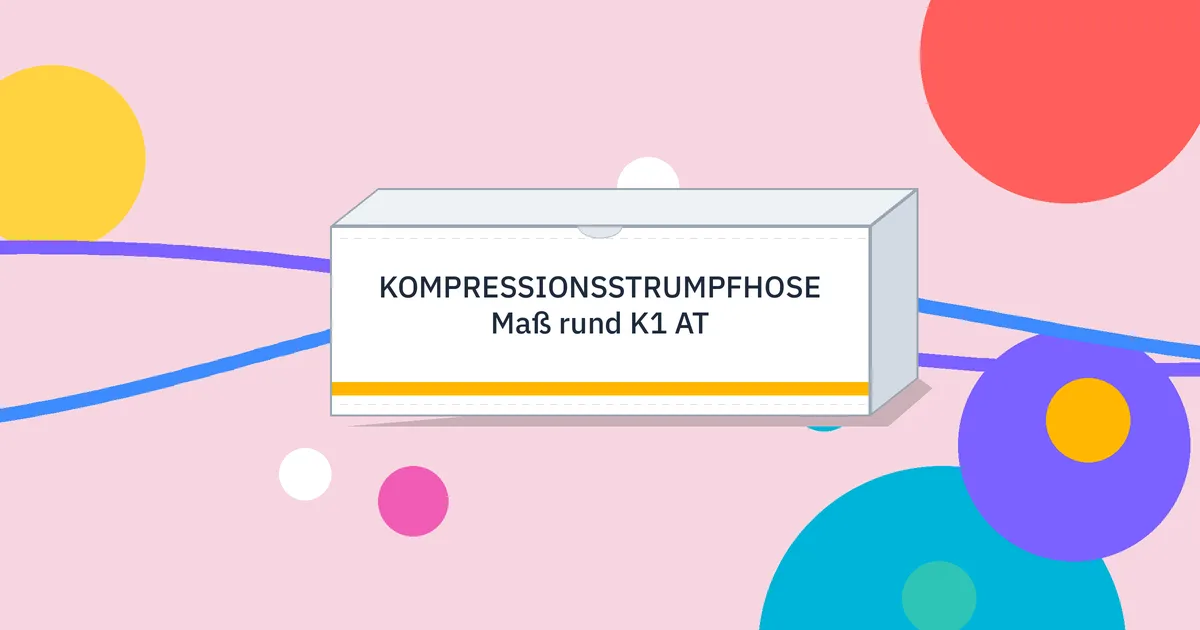 Symbolbild: Packung mit der Aufschrift KOMPRESSIONSSTRUMPFHOSE Maß rund K1 AT (PZN 04778854) – Verfügbarkeit und Bezug in Apotheken in Frankfurt am Main