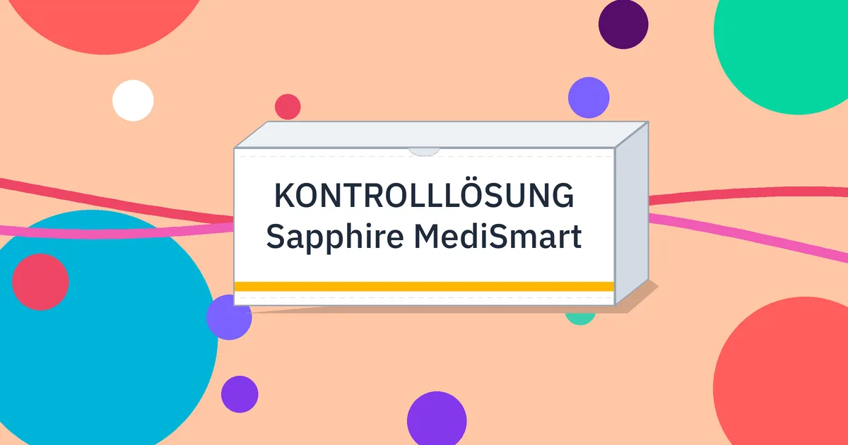 Symbolbild: Packung mit der Aufschrift KONTROLLLÖSUNG Sapphire MediSmart (PZN 03907396) – Verfügbarkeit und Bezug in Apotheken in Frankfurt am Main