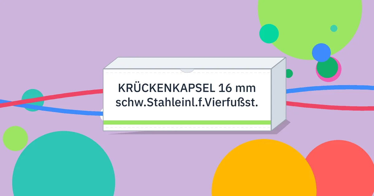 Symbolbild: Packung mit der Aufschrift KRÜCKENKAPSEL 16 mm schw.Stahleinl.f.Vierfußst. (PZN 06079511) – Verfügbarkeit und Bezug in Apotheken in Frankfurt am Main